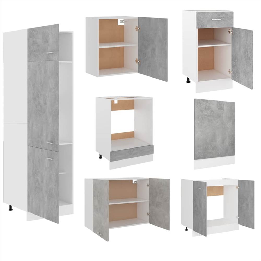 7 Piece Kitchen Cabinet Set Concrete Grey Chipboard