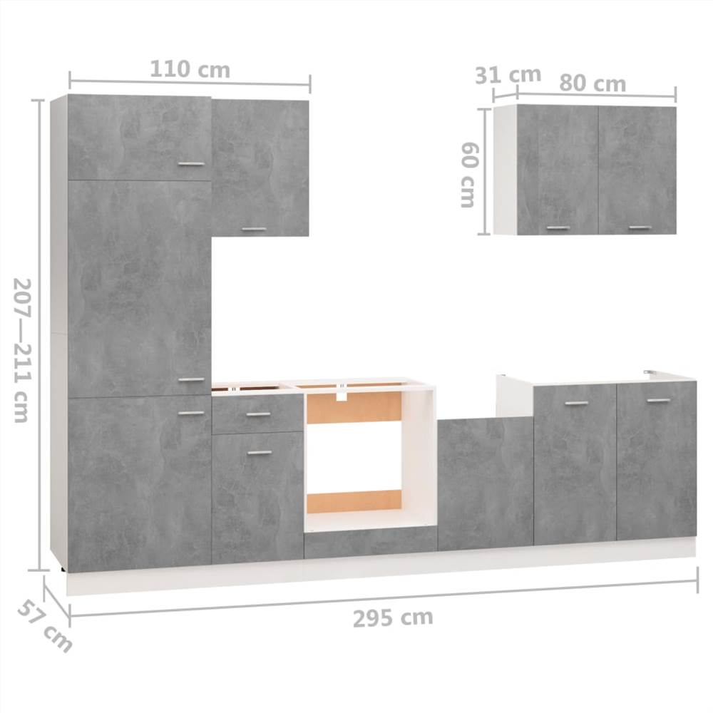 7 Piece Kitchen Cabinet Set Concrete Grey Chipboard