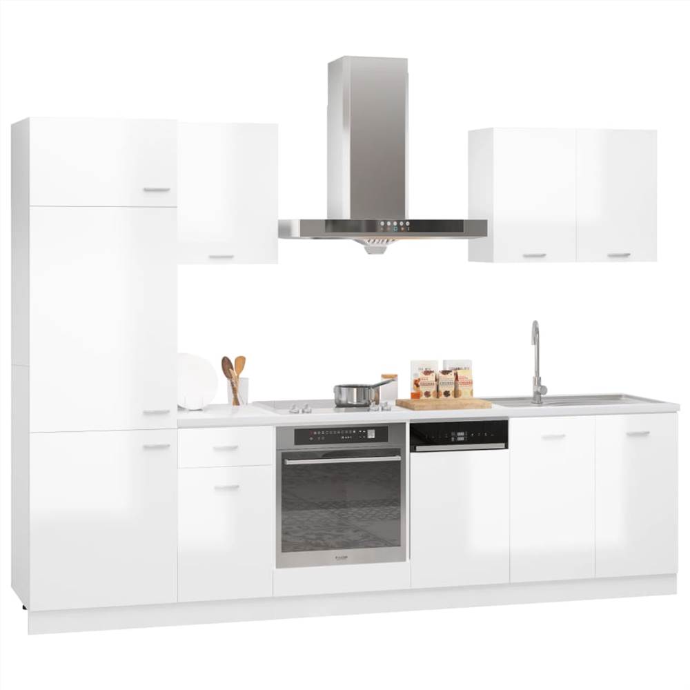 7 Piece Kitchen Cabinet Set High Gloss White Chipboard
