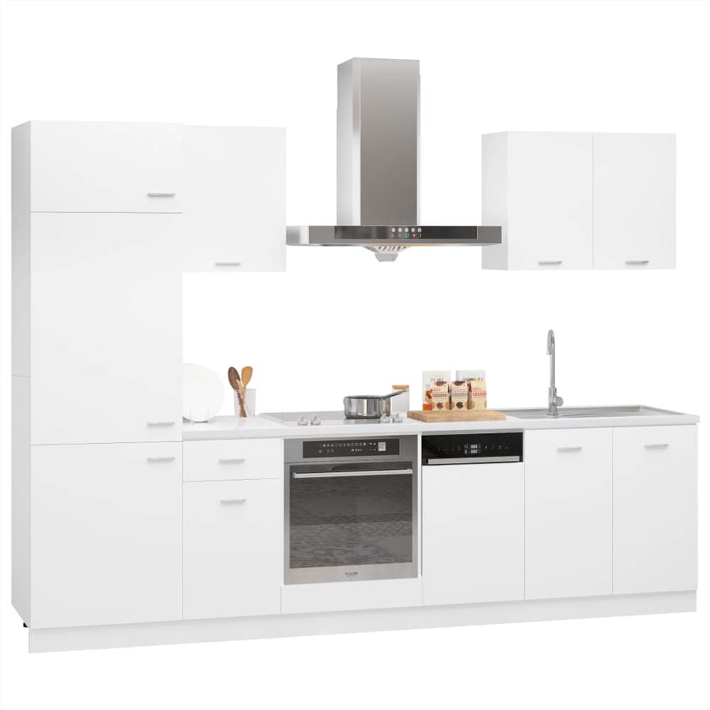7 Piece Kitchen Cabinet Set White Chipboard