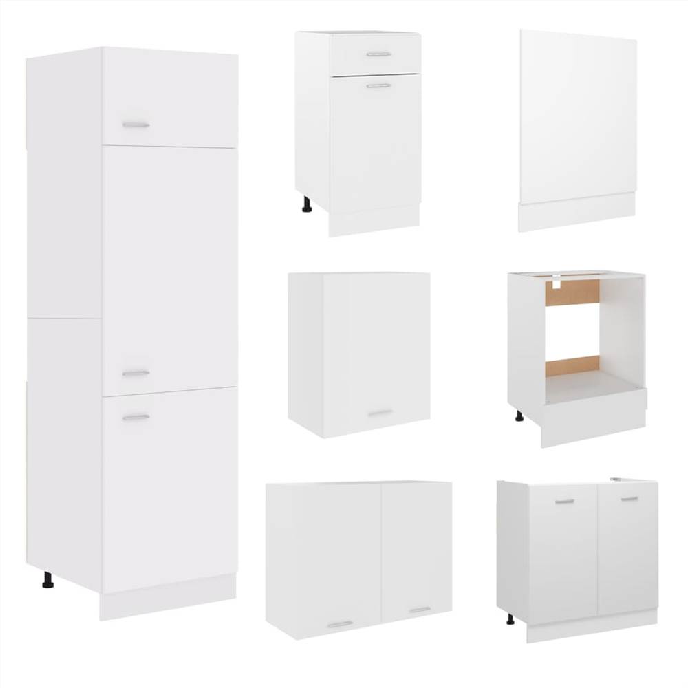 7 Piece Kitchen Cabinet Set White Chipboard