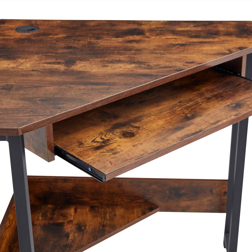 28.3" Triangle Computer Table with Keyboard Tray Brown