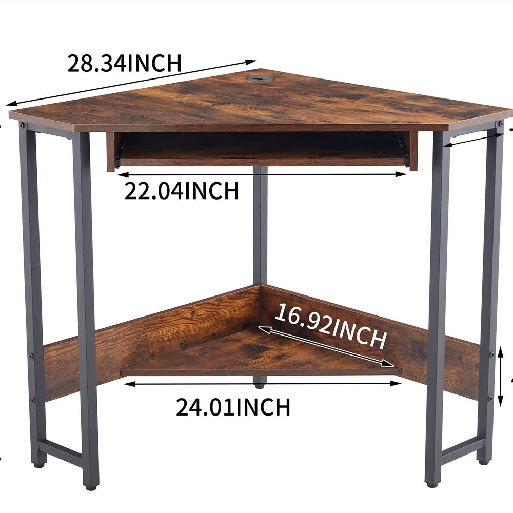 28.3" Triangle Computer Table with Keyboard Tray Brown