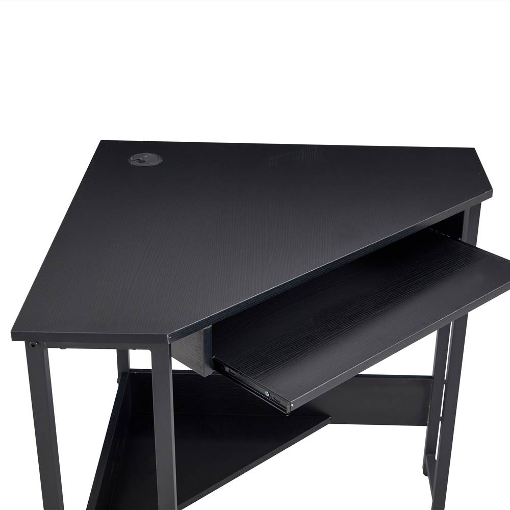 28.3" Triangle Computer Table with Keyboard Tray Black