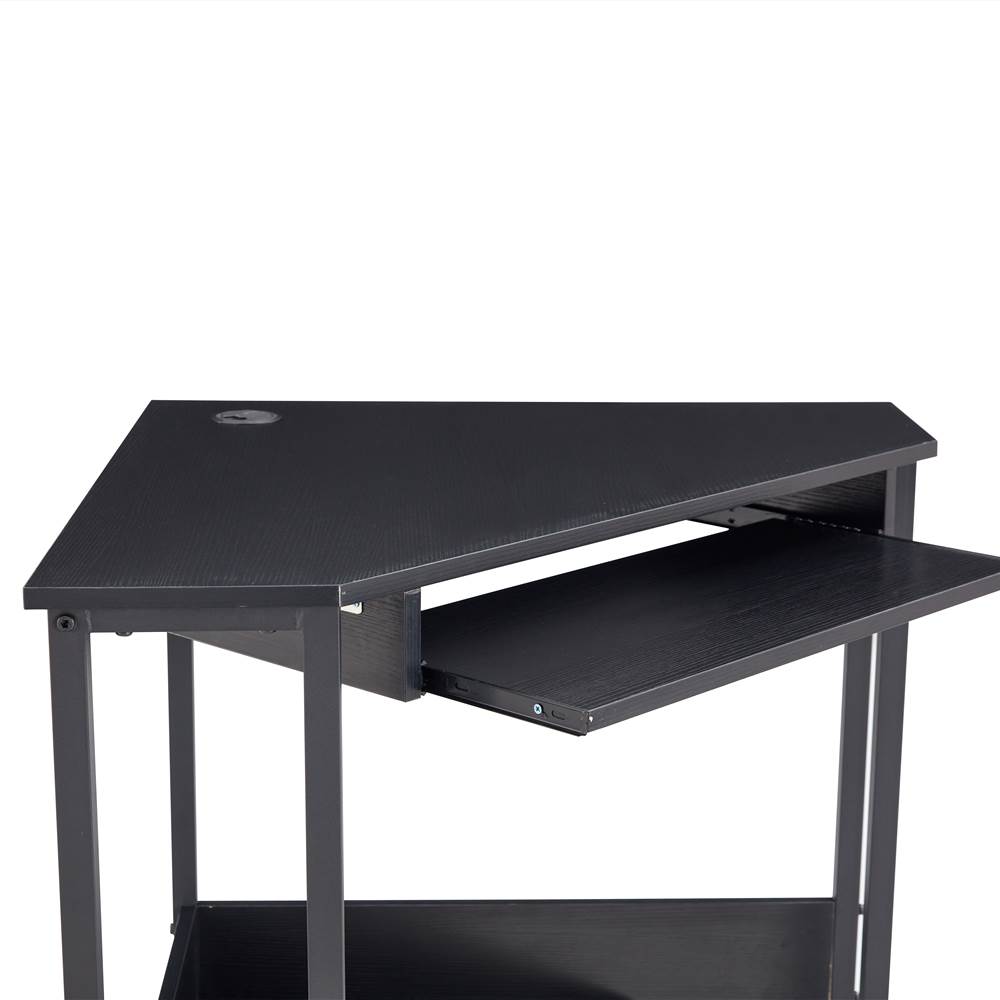 28.3" Triangle Computer Table with Keyboard Tray Black