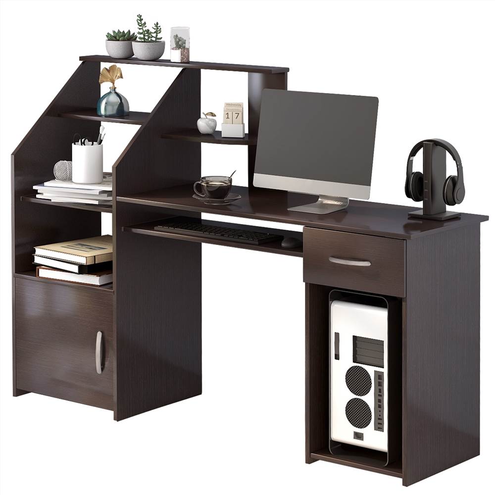 Home Office Computer Desk with Storage Cabinet Espresso