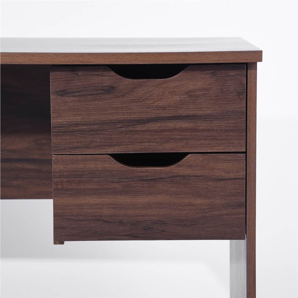 Home Office Computer Desk with 2 Side Drawers Walnut