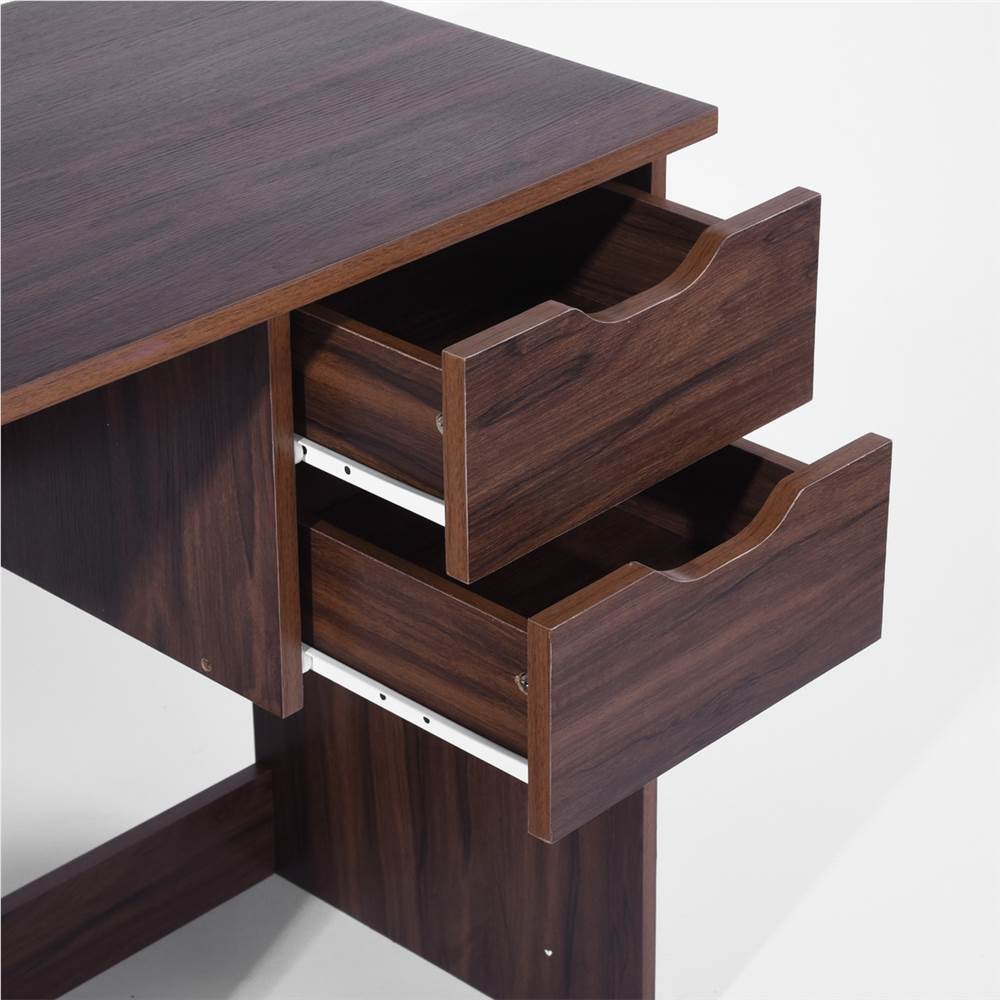 Home Office Computer Desk with 2 Side Drawers Walnut