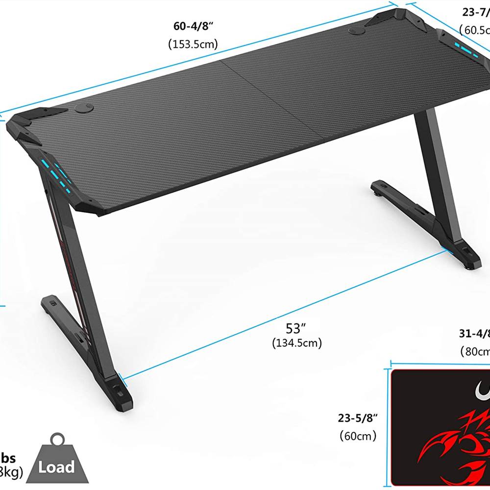 Home Office 60" Computer Desk with RGB LED Lights Black