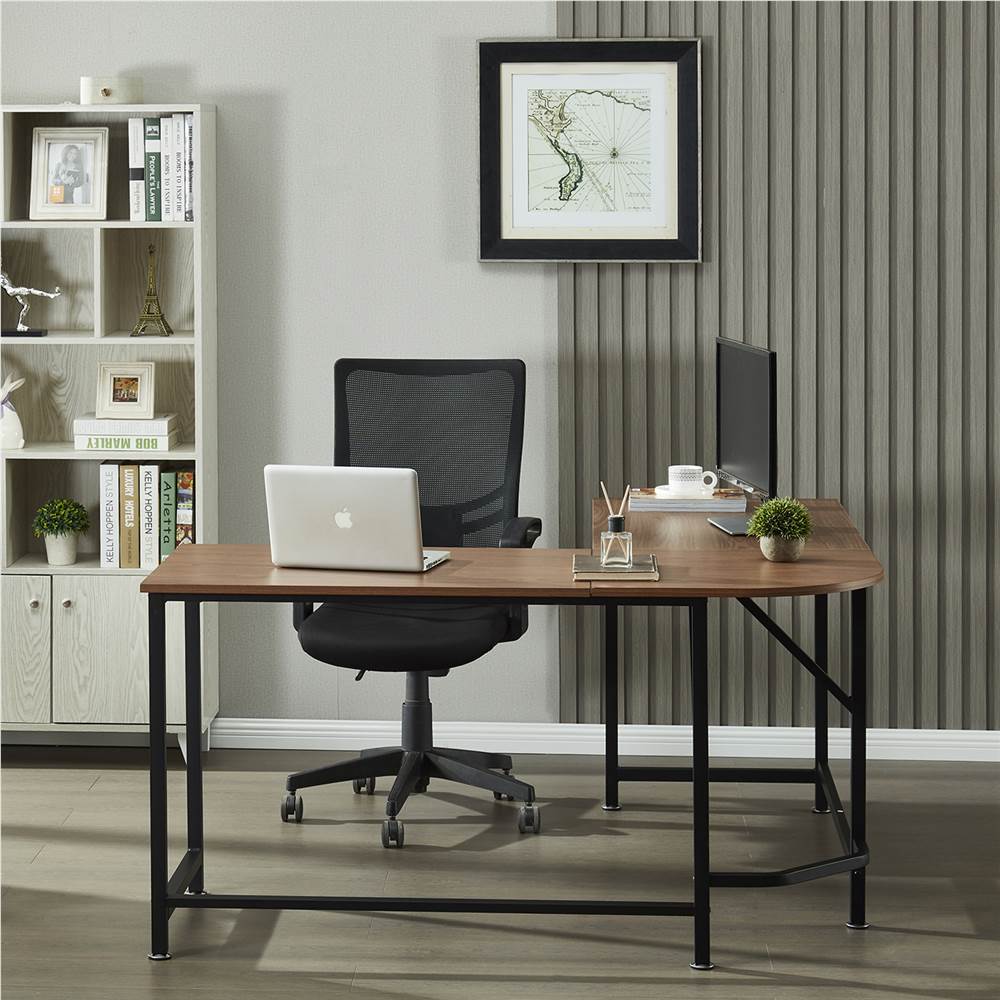 Home Office 59" L-Shaped Computer Desk with MDF Tabletop Walnut