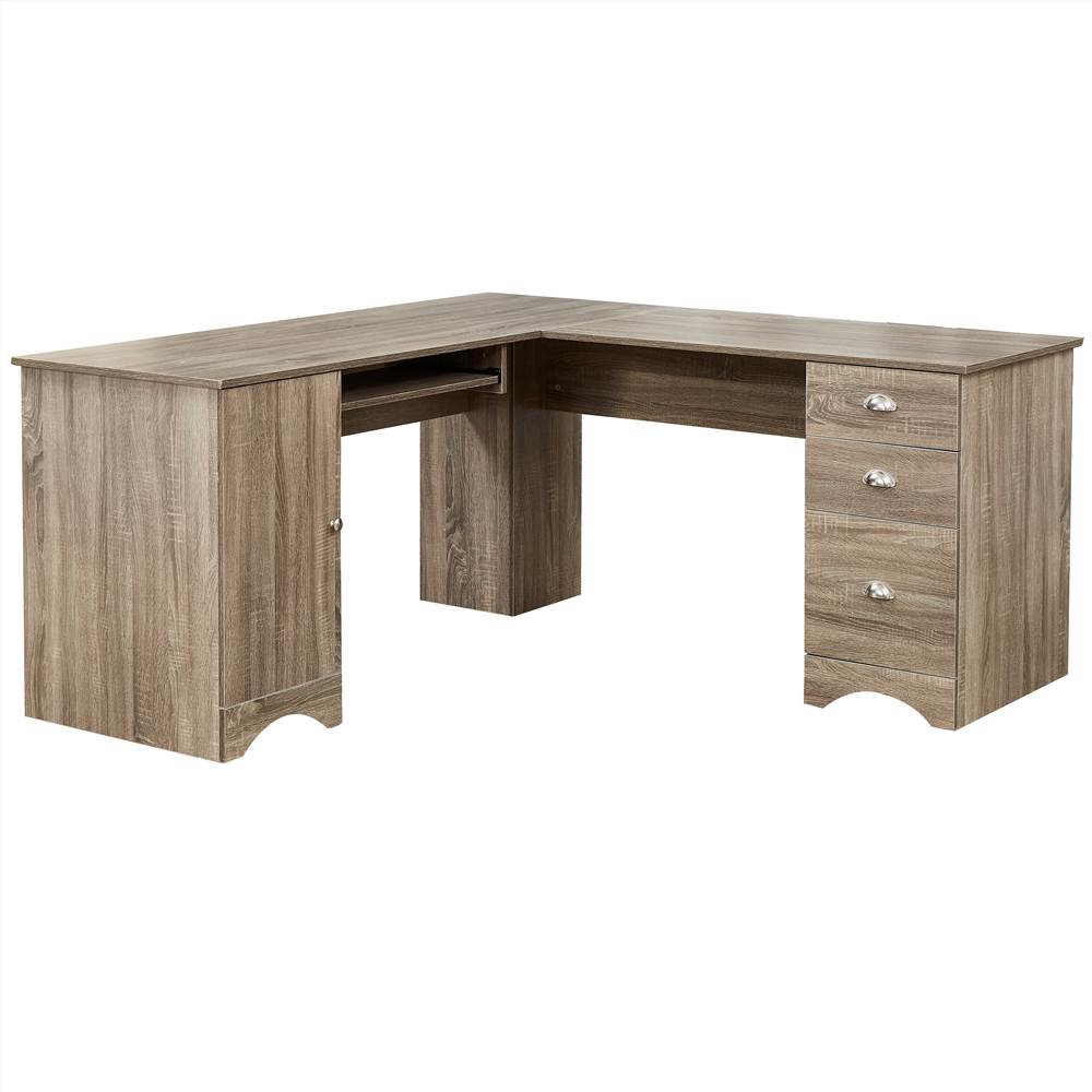 Home Office L-shaped Computer Desk with Storage Cabinet Brown