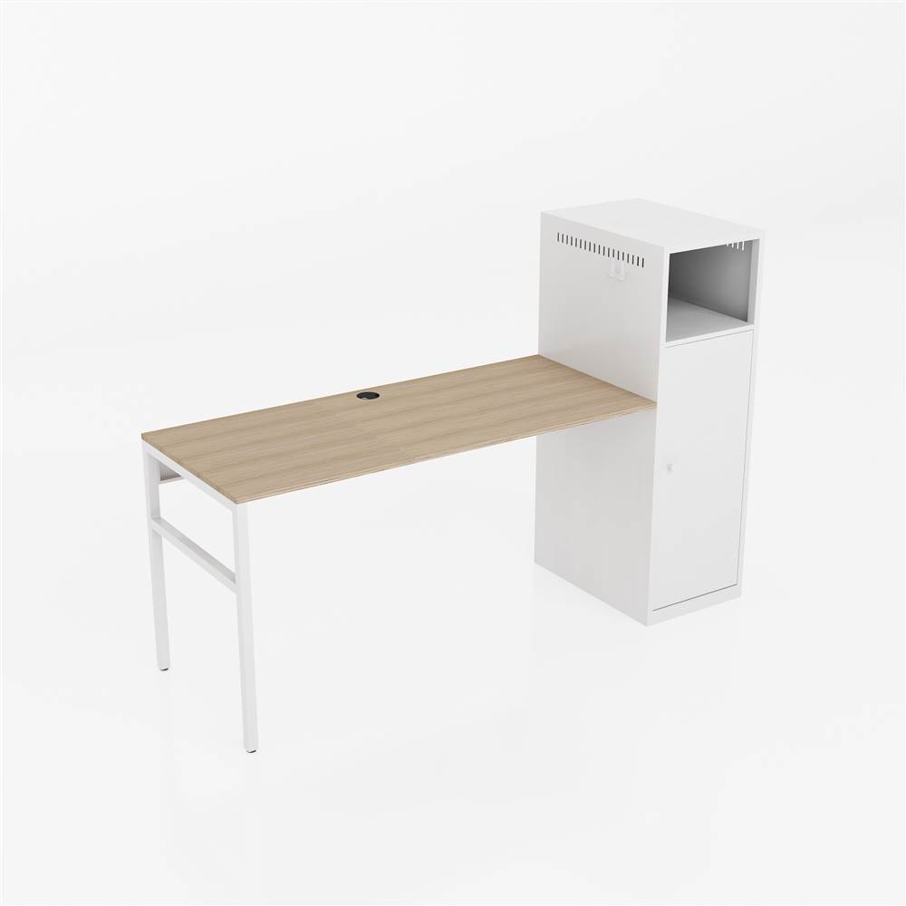 Home Office Computer Desk with Metal Storage Cabinet White