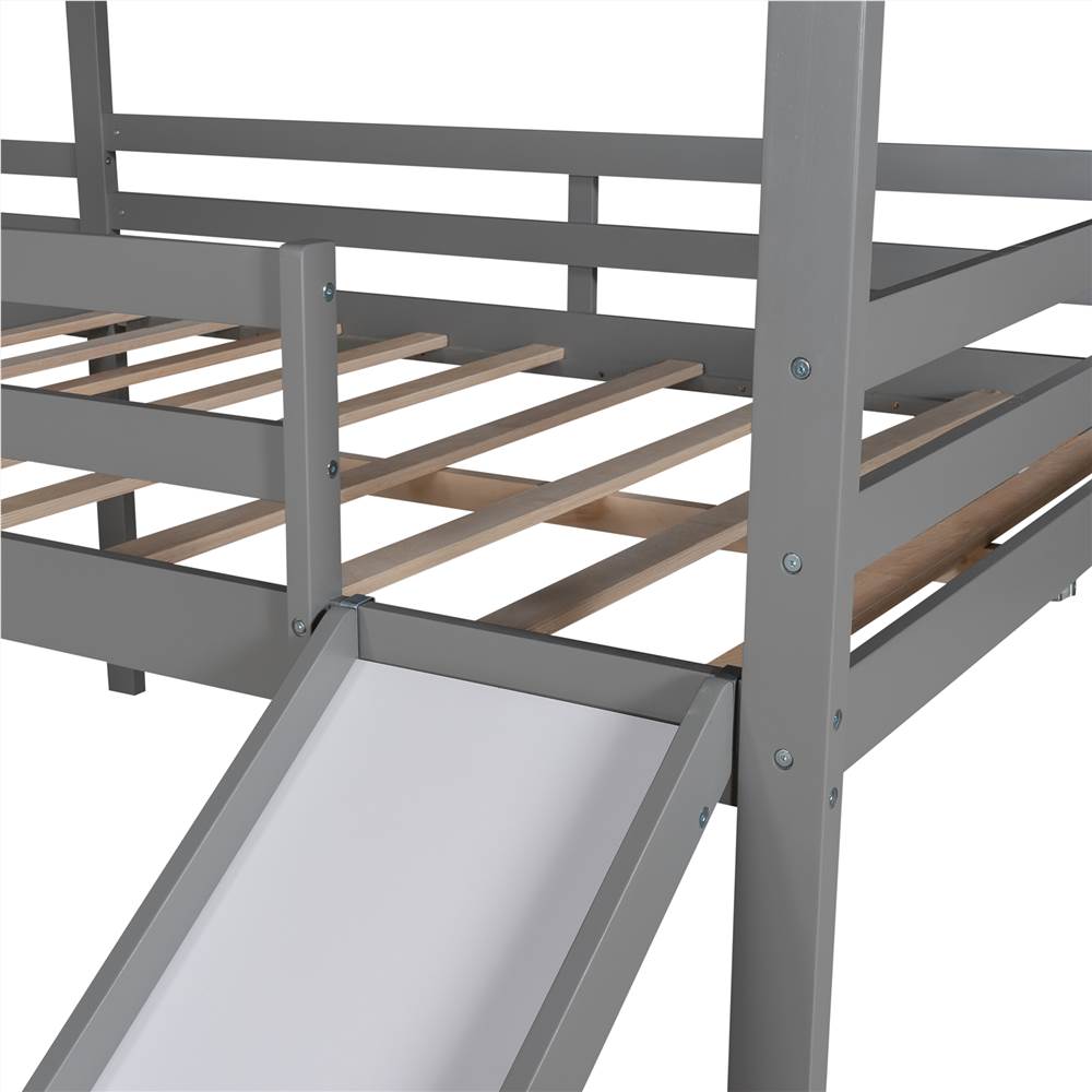 Full-Size House-Shaped Loft Bed Frame with Slide Gray