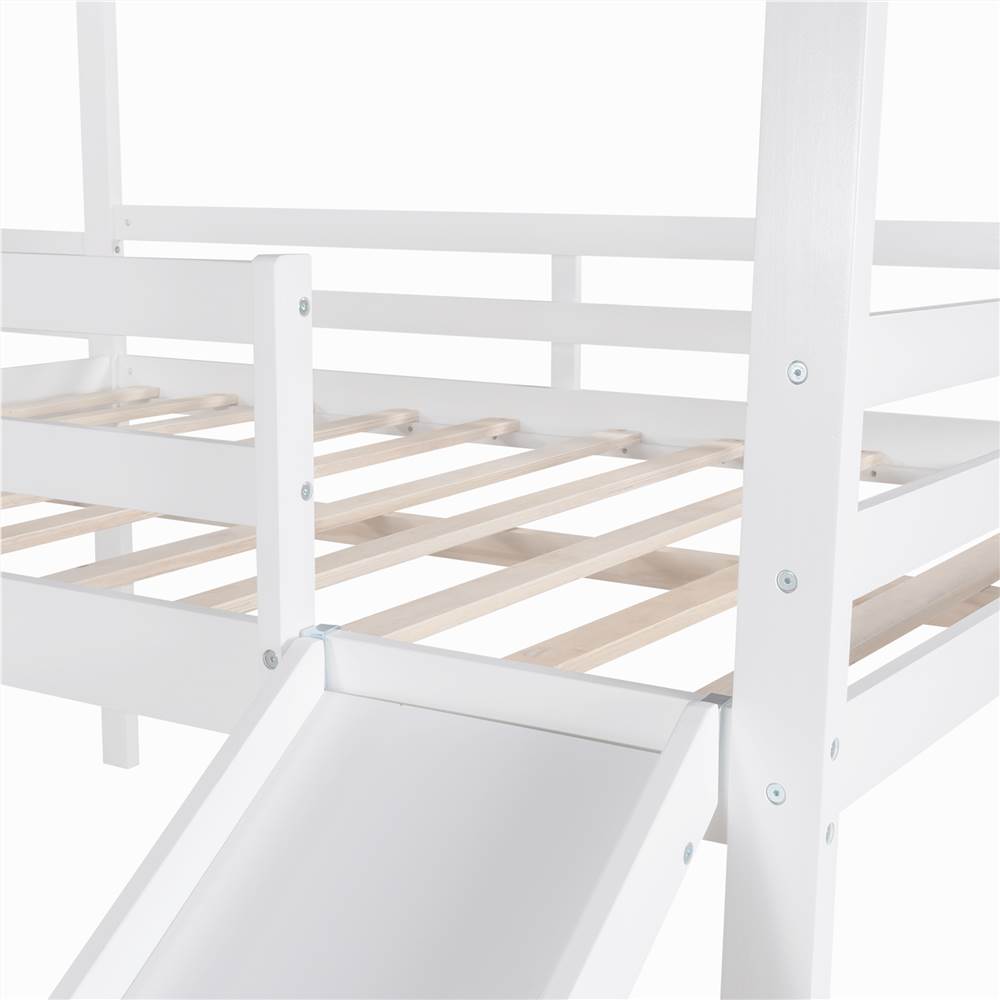 Full-Size House-Shaped Loft Bed Frame with Slide White