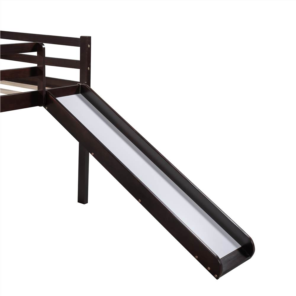 Twin-Size L-Shaped Loft Bed Frame with Built-in Ladders Espresso