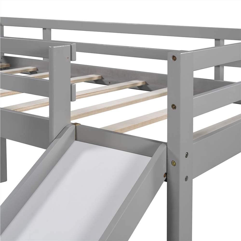 Twin-Size Loft Bed Frame with Slide, Chalkboard Gray