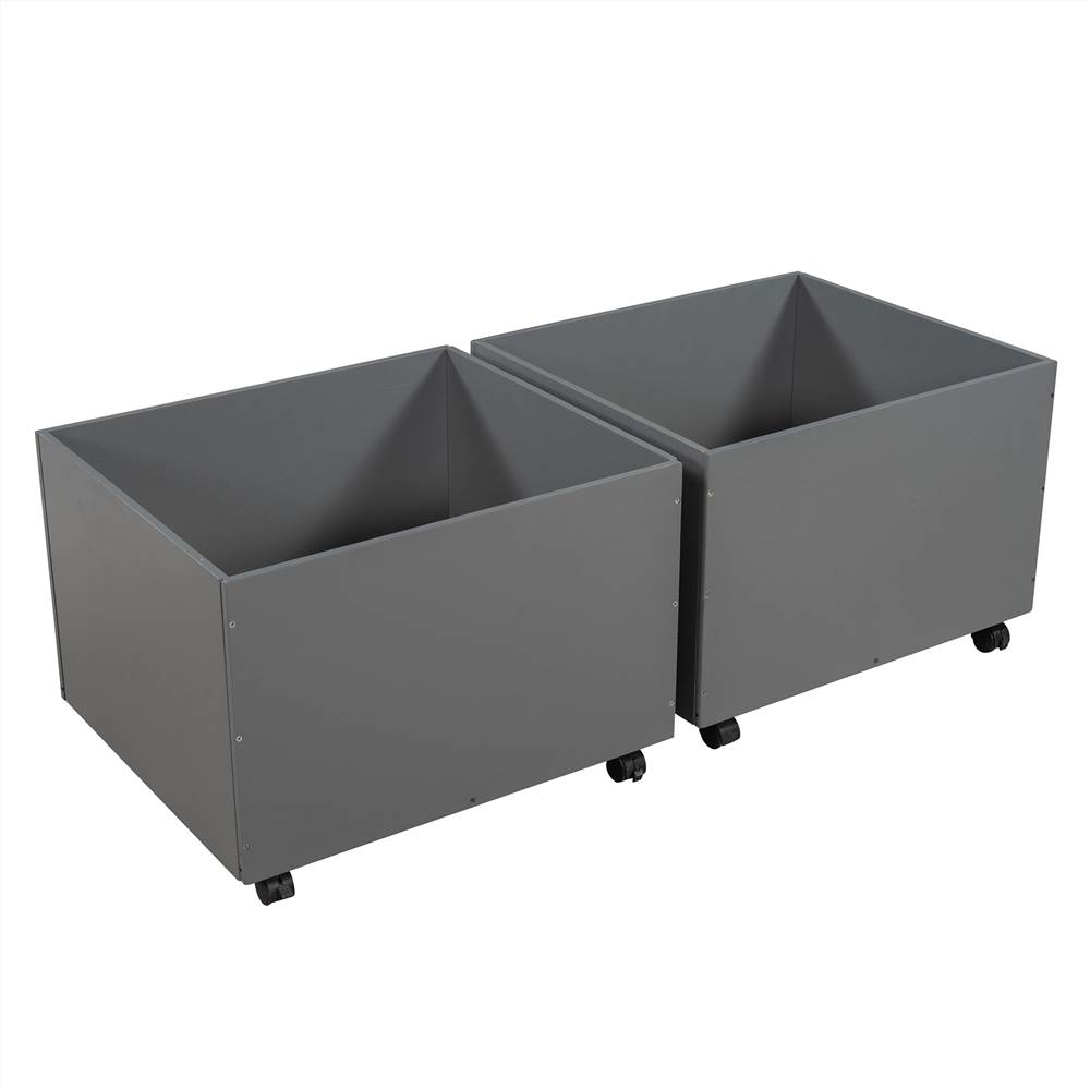 Twin-Size Loft Bed Frame with 2 Storage Boxes Gray