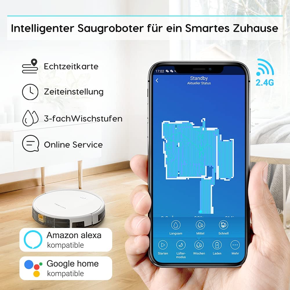 Tesvor X500 Pro Robot Vacuum Cleaner Gyroscope Navigation White