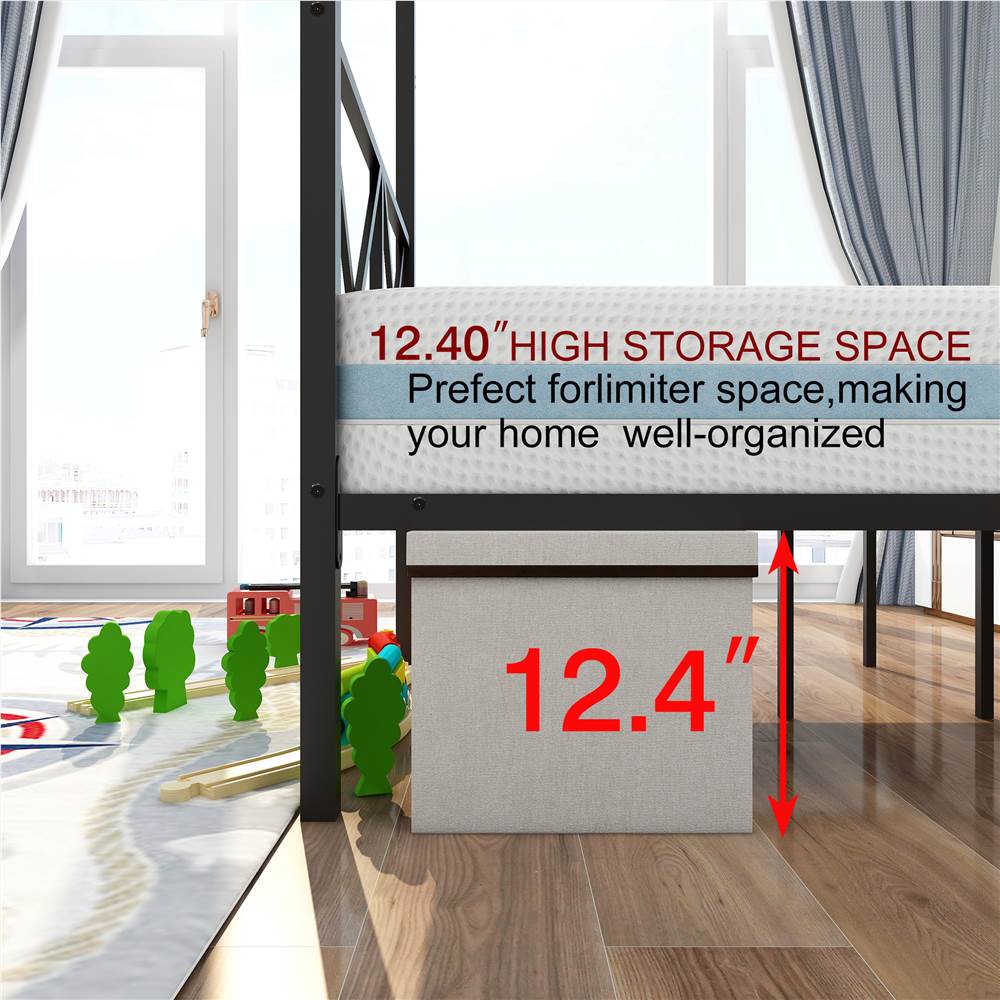 Queen Size Canopy Platform Bed Frame with X-Shaped Frame Black