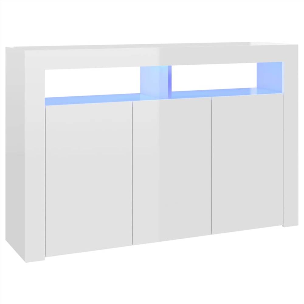 Sideboard with LED Lights High Gloss White 115.5x30x75 cm