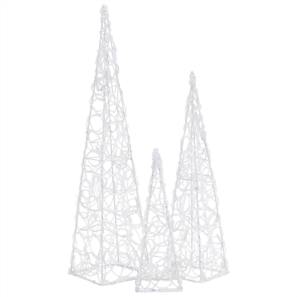 Acrylic Decorative LED Light Cone Set Cold White 30/45/60cm