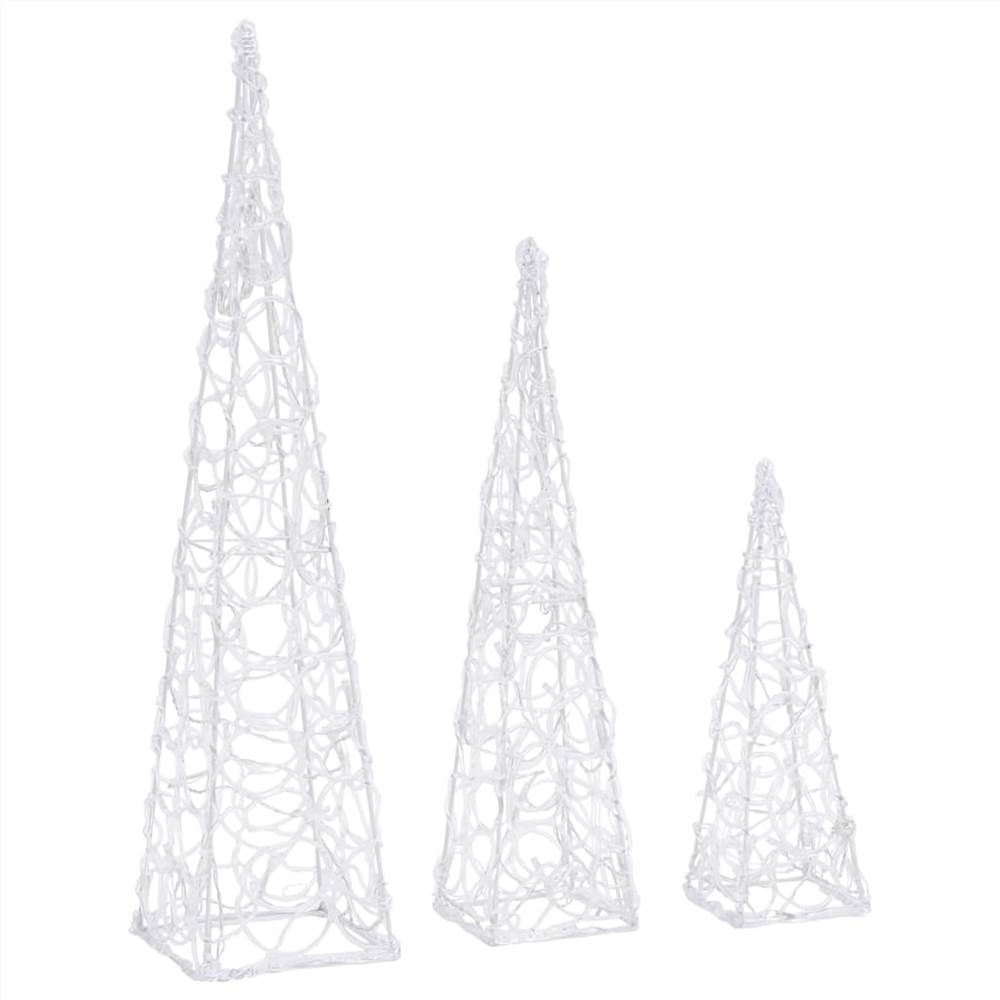 Acrylic Decorative LED Light Cone Set Cold White 30/45/60cm