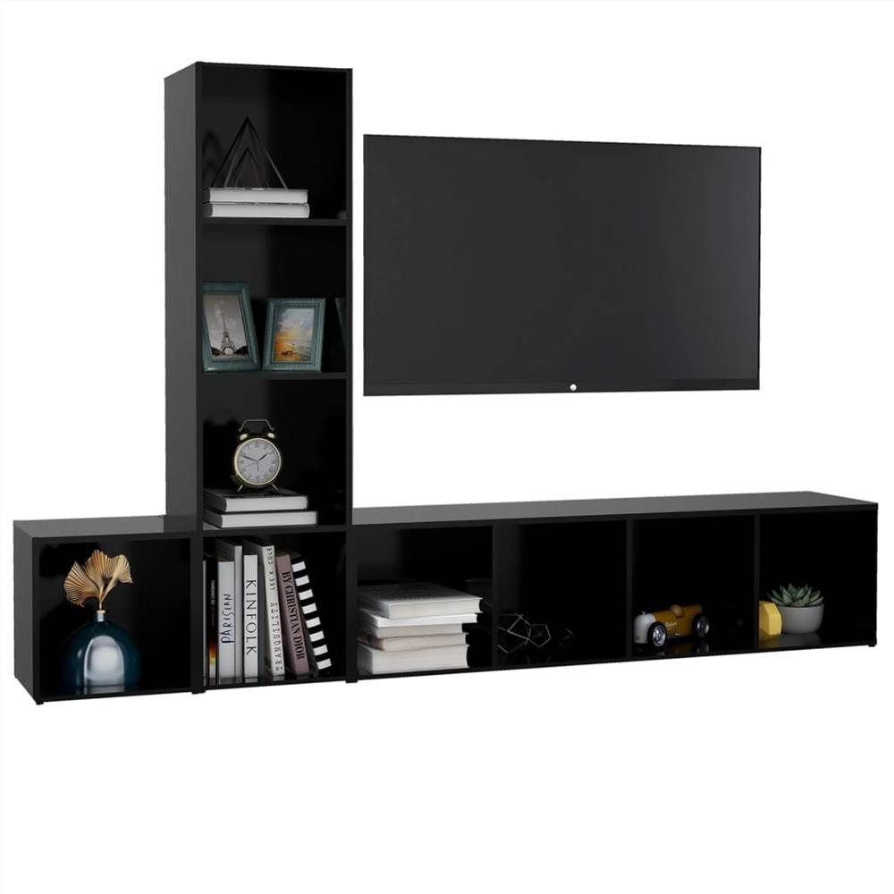 3 Piece TV Cabinet Set Black Chipboard