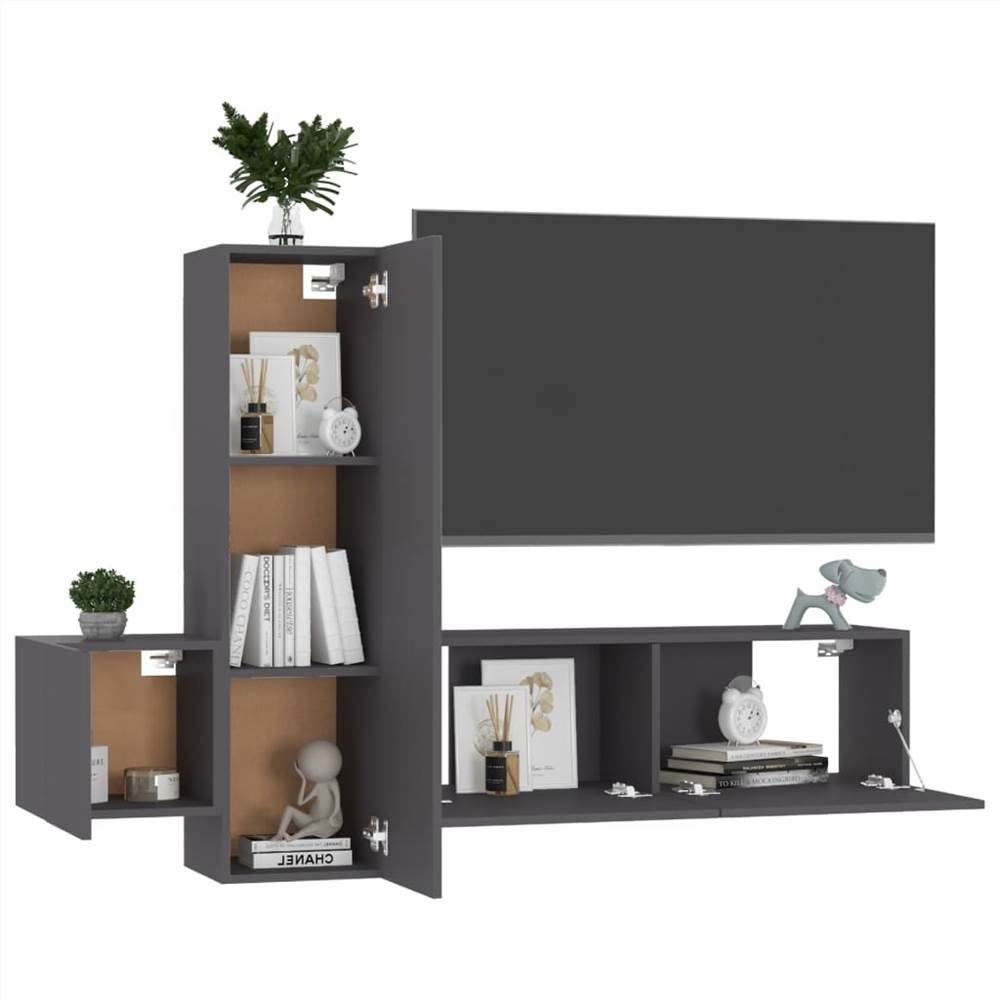 3 Piece TV Cabinet Set Grey Chipboard