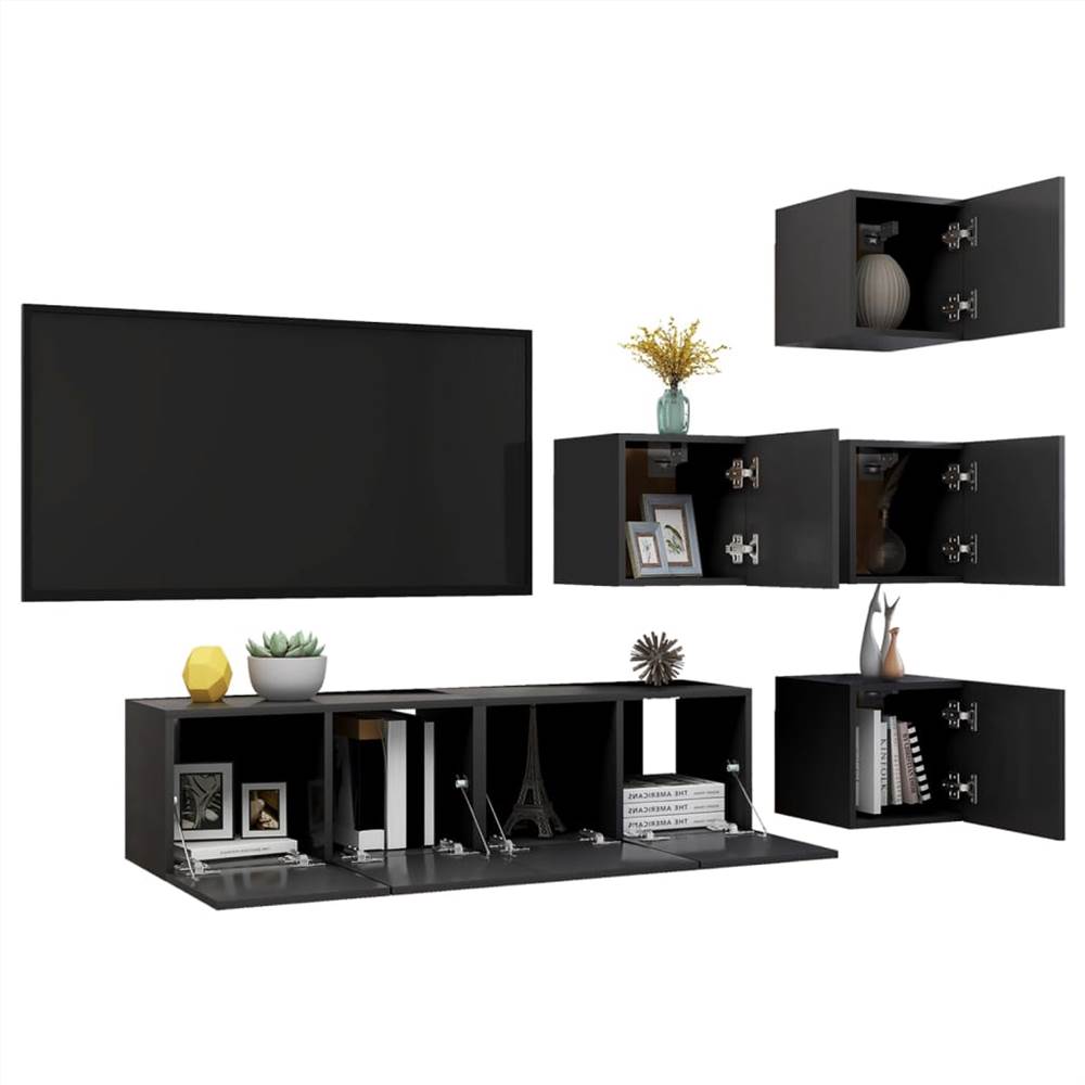 6 Piece TV Cabinet Set Grey Chipboard