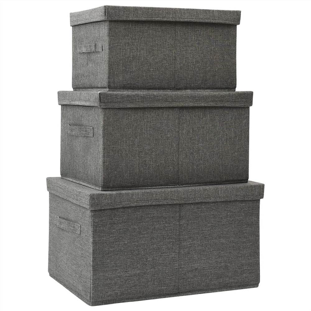 Stackable Storage Box Set of 3 Piece Fabric Anthracite