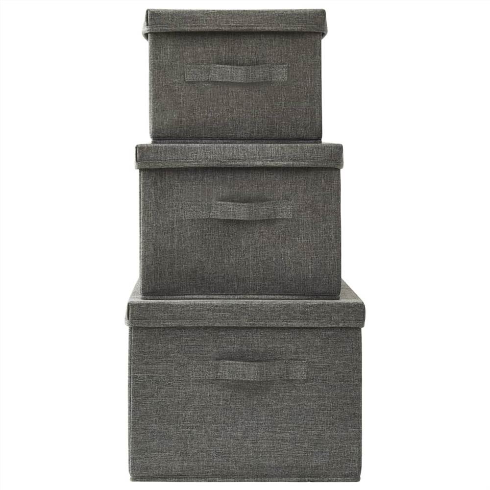 Stackable Storage Box Set of 3 Piece Fabric Anthracite