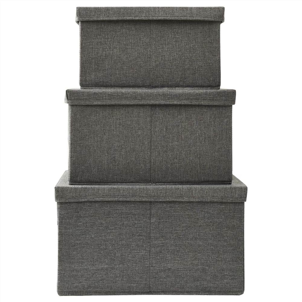 Stackable Storage Box Set of 3 Piece Fabric Anthracite