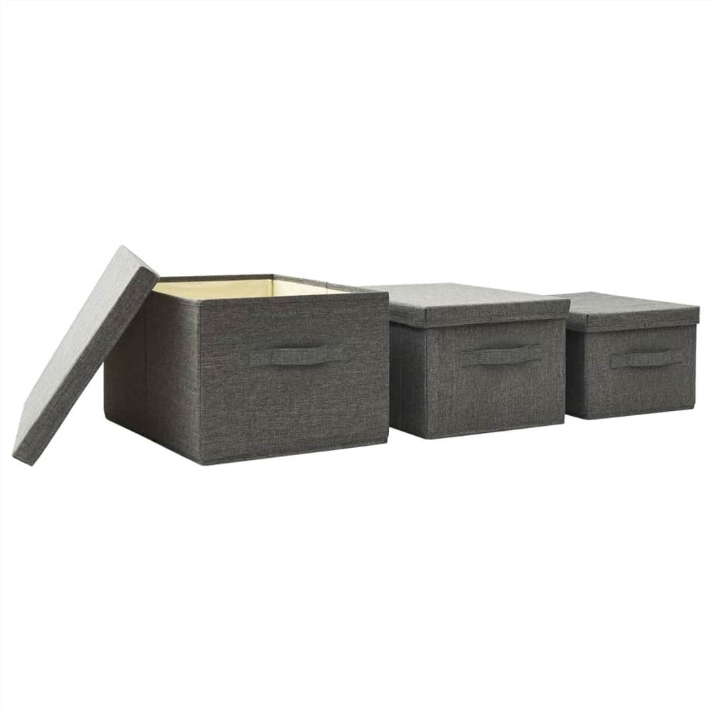 Stackable Storage Box Set of 3 Piece Fabric Anthracite