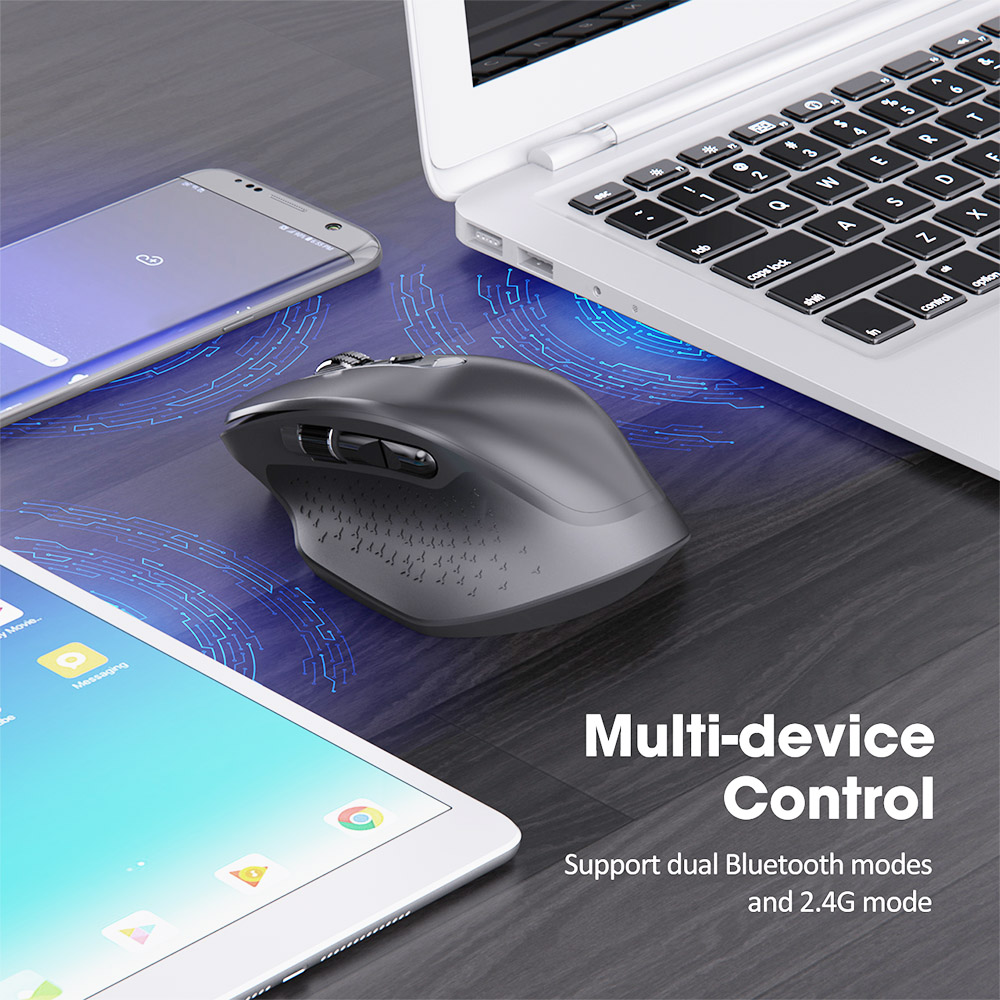 Multifunctional Wireless Mouse with Side Scroll Wheel Black
