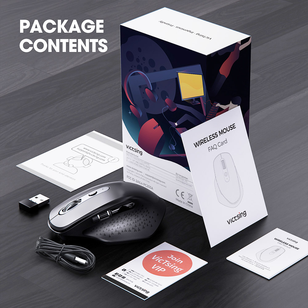 Multifunctional Wireless Mouse with Side Scroll Wheel Black