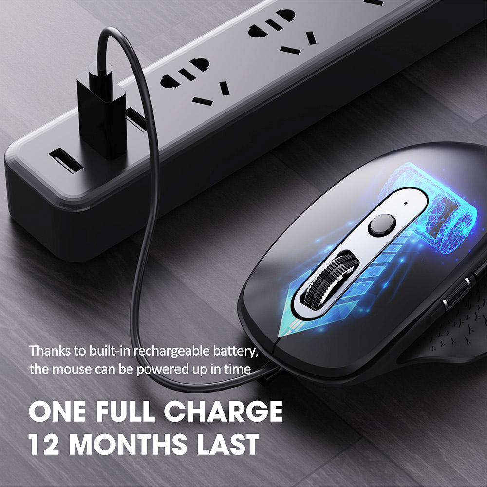 Multifunctional Wireless Mouse with Side Scroll Wheel Black