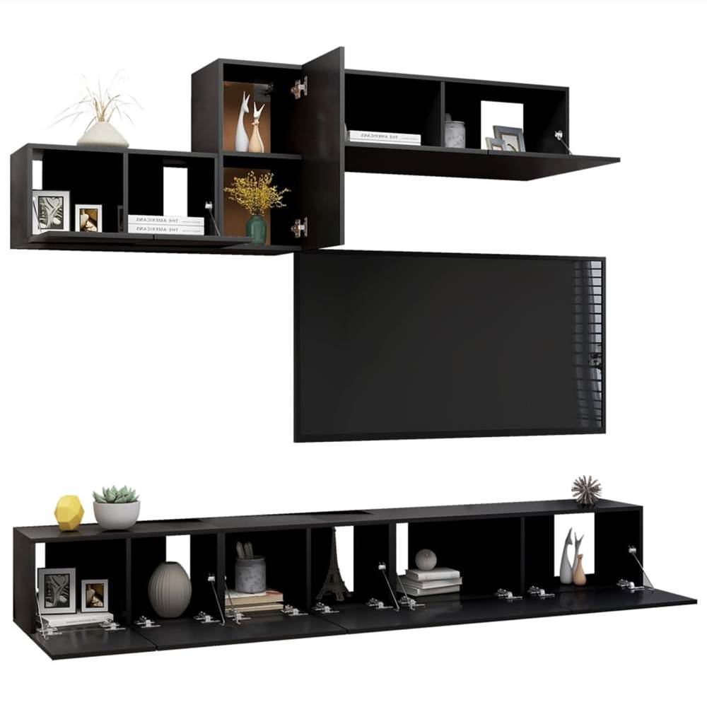 6 Piece TV Cabinet Set Black Chipboard