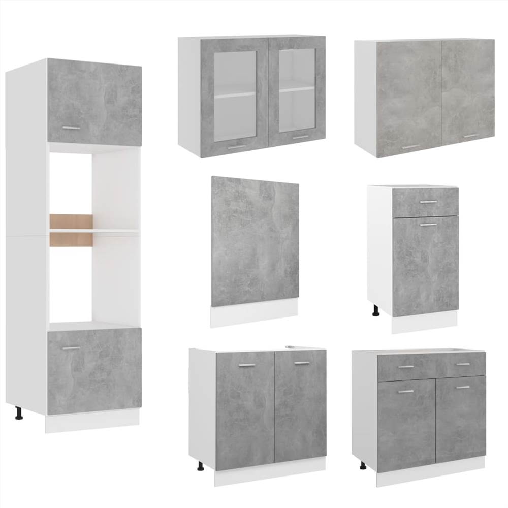 7 Piece Kitchen Cabinet Set Concrete Grey Chipboard
