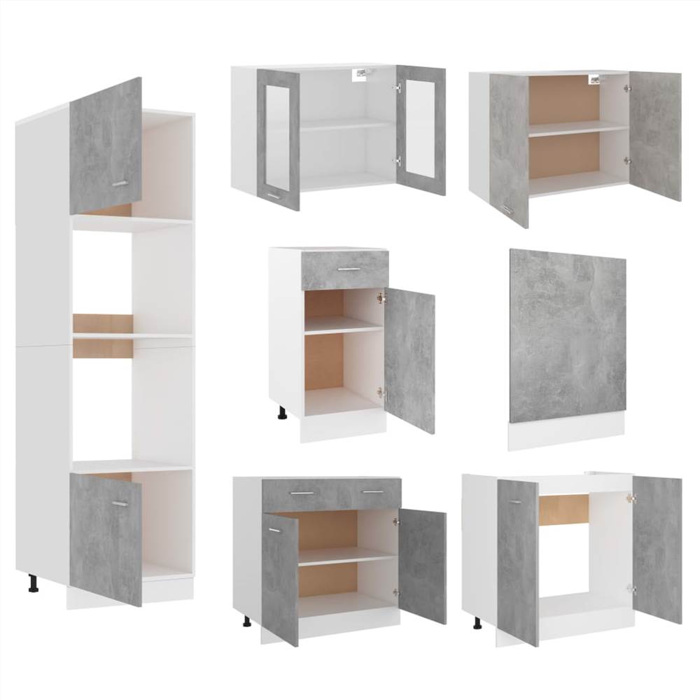 7 Piece Kitchen Cabinet Set Concrete Grey Chipboard