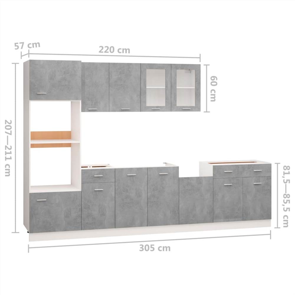 7 Piece Kitchen Cabinet Set Concrete Grey Chipboard