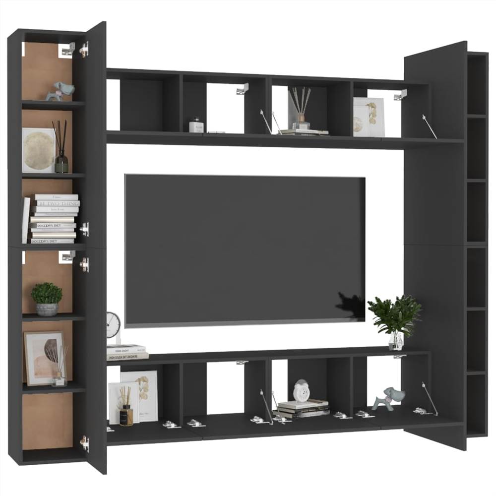 8 Piece TV Cabinet Set Black Chipboard