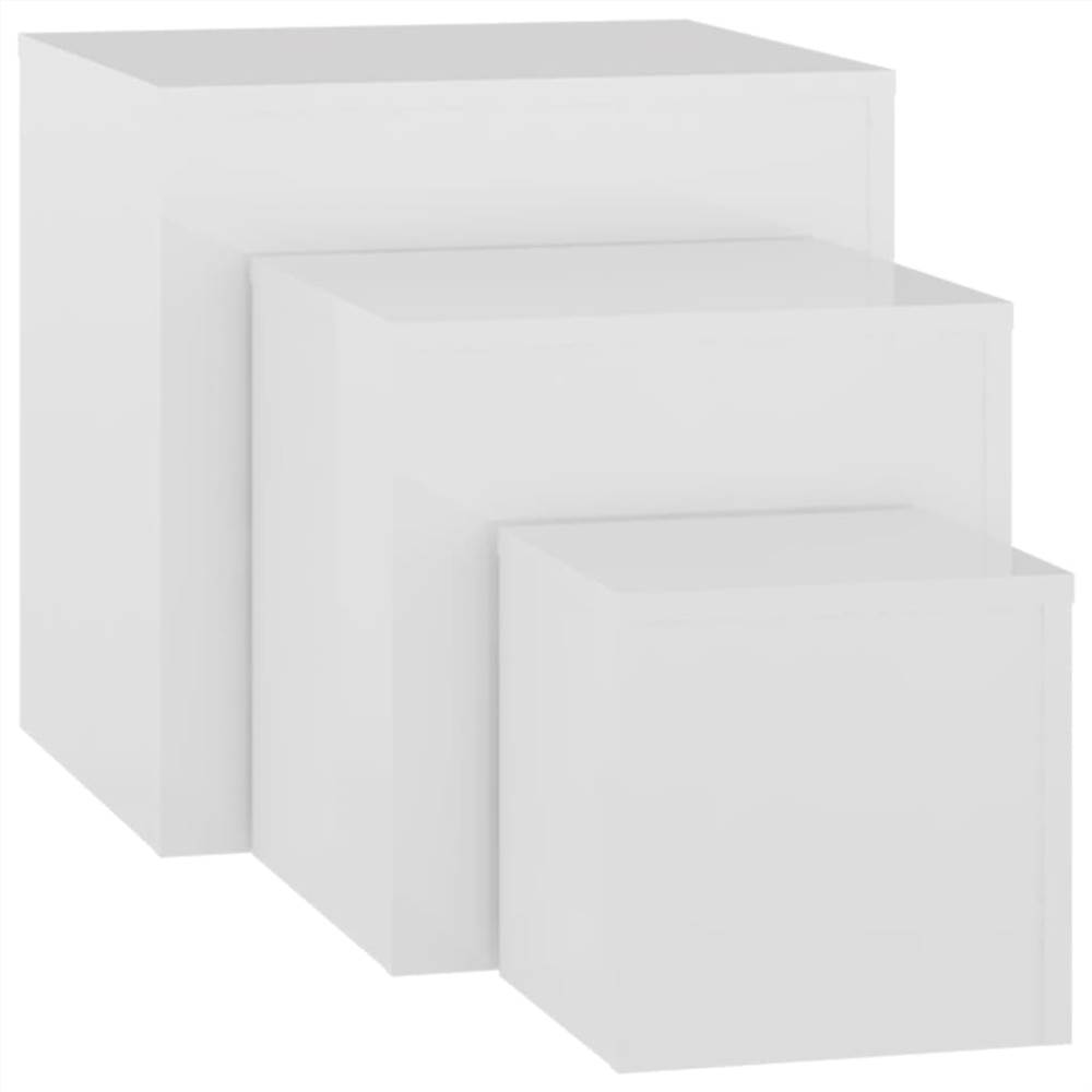 Side Tables 3 Pcs High Gloss White Chipboard