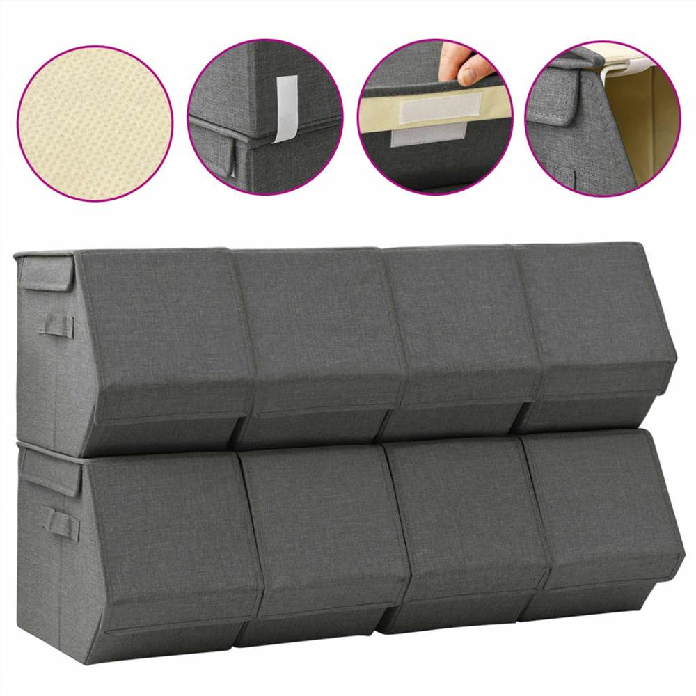 Stackable Storage Boxes with Lid Set of 8 pcs Fabric Anthracite