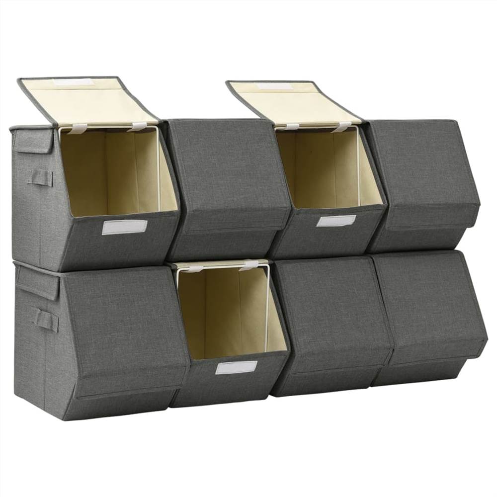 Stackable Storage Boxes with Lid Set of 8 pcs Fabric Anthracite