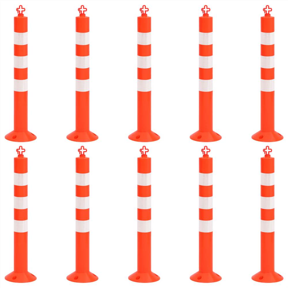 Traffic Control Bollards 10 pcs with Chain 75 cm PE