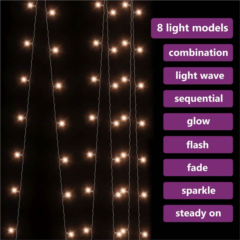 LED Curtain Fairy Lights 3x3m 300 LED Warm White 8 Function