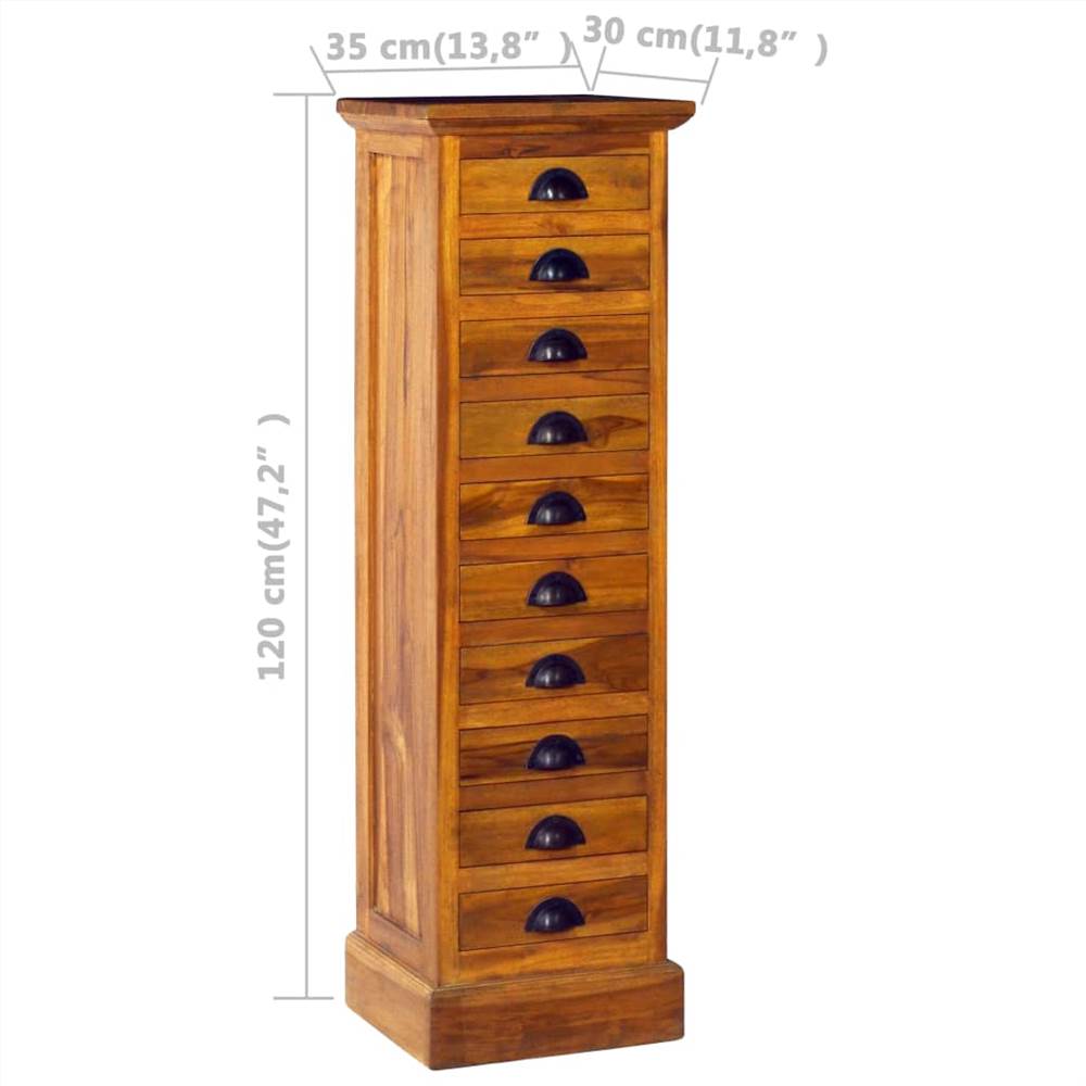 10-Drawer Cabinet 35x30x120 cm Solid Teak Wood