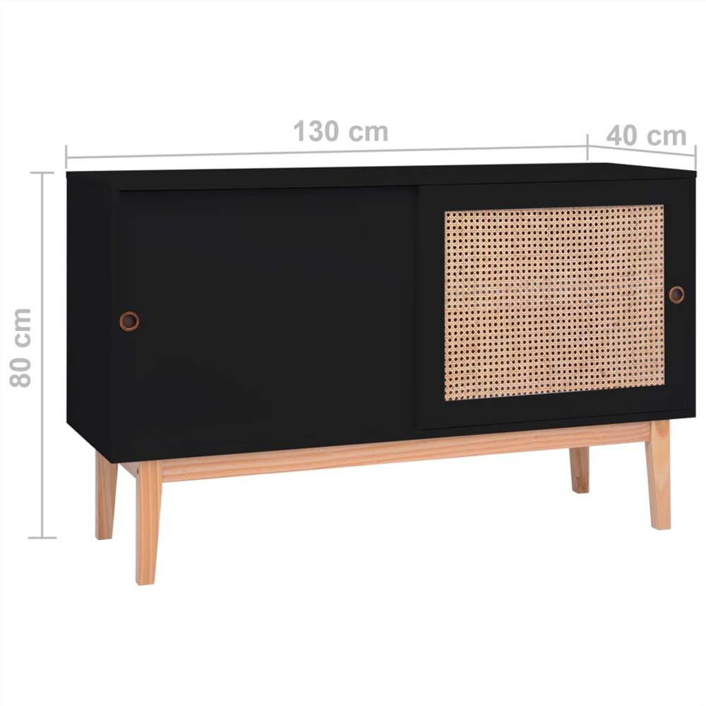 Sideboard Black 130x40x80 cm MDF and Rattan