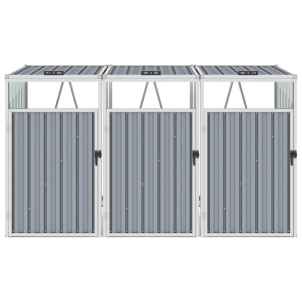 Triple Garbage Bin Shed Grey 213x81x121 cm Steel