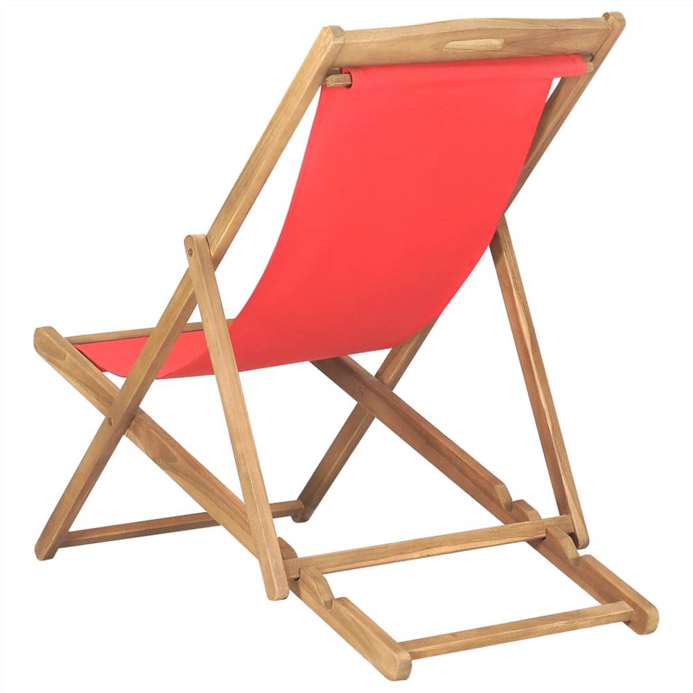 Folding Beach Chair Solid Teak Wood Red